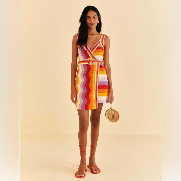 FARM Rio | Dresses | Farm Rio Multi Stripes Crochet Dress | Poshmark